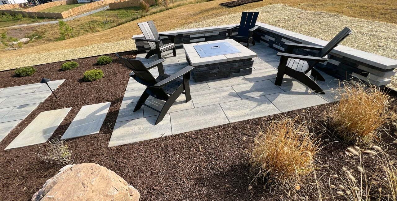 Contemporary Backyard Toano | Landscaping, Fire Pit, Lighting
