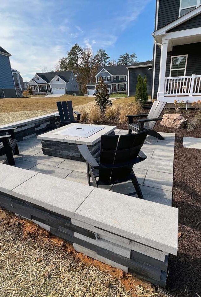 Contemporary Backyard Toano | Landscaping, Fire Pit, Lighting