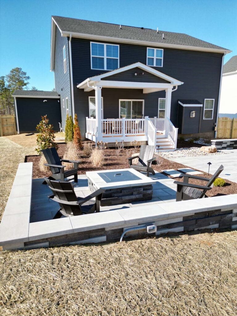 Contemporary Backyard Toano | Landscaping, Fire Pit, Lighting