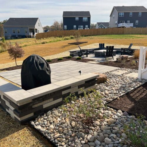 Contemporary Backyard Toano | Landscaping, Fire Pit, Lighting